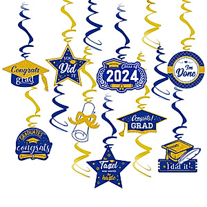 2023 Graduation Party Decorations Kit Hanging Swirls (18 Pcs) Navy Blue Black and Silver, Class of 2023 Grad Party Supplies Decorations, Congratulation Swirls for Graduation Celebration
