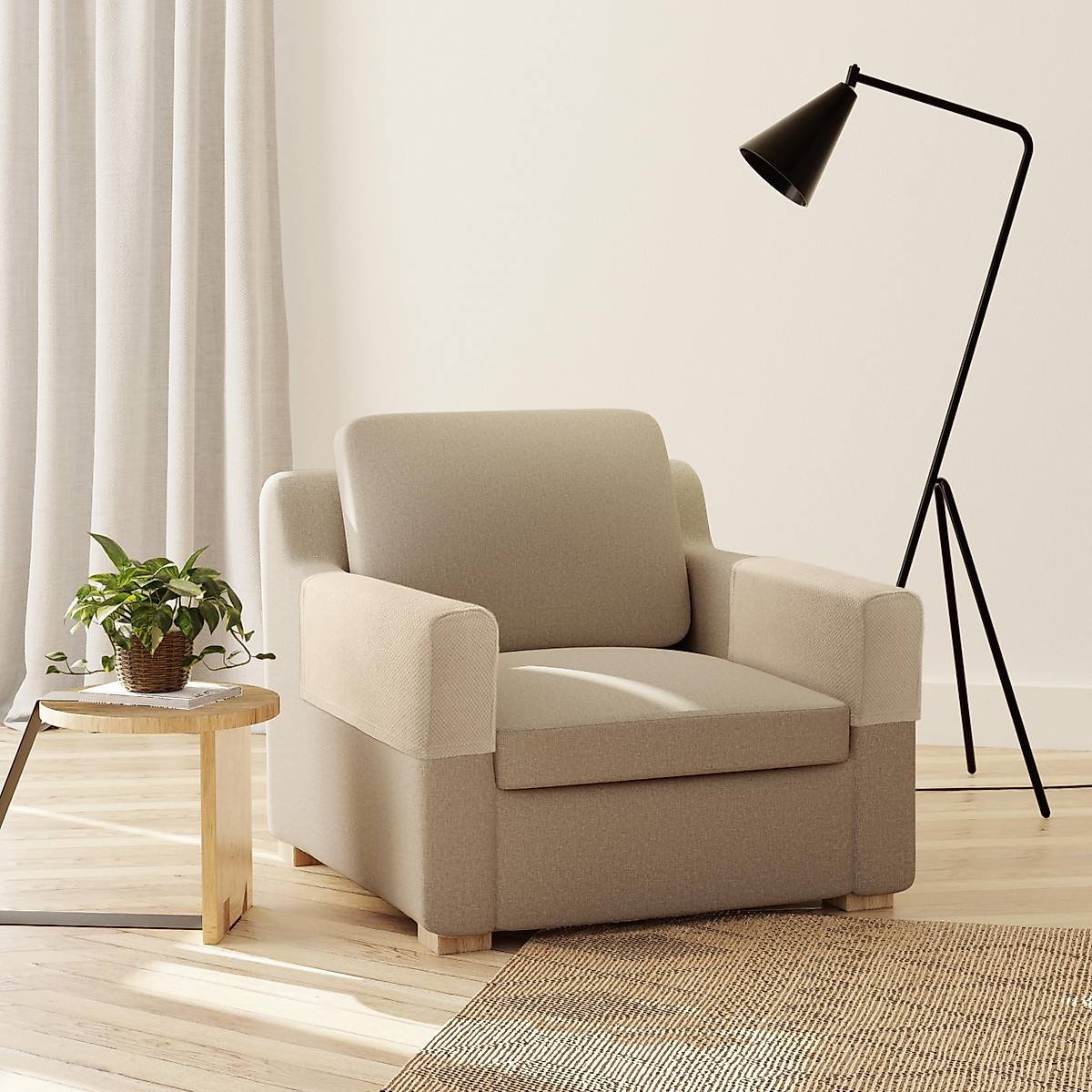 Zenna Home Pixel 2-Piece Stretch Furniture Arm Covers Armrest Protectors, Sand