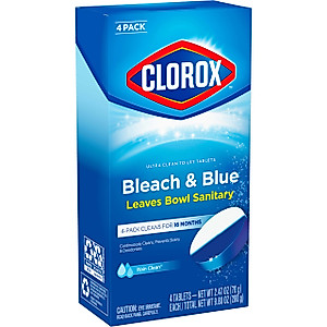 Clorox Ultra Clean Toilet Tablets Bleach & Blue, Rain Clean Scent 2.47 Ounces Each, 4 Count (Package May Vary)
