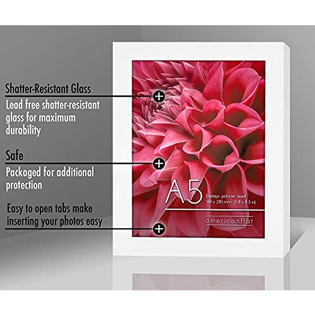 Americanflat A5 Picture Frame in White - Composite Wood with Shatter Resistant Glass - Horizontal and Vertical Formats for Wall and Tabletop - 5.8 x 8.3 in