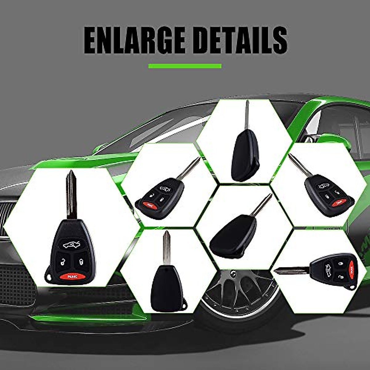 SCITOO Compatible with Keyless Shell, 2X Replacement Keyless Entry Remote Head Key Combo Fob Shell Case Transmitter Uncut Blade for Dodge for Jeep K0BDT04A