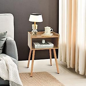 MaxSmeo Nightstand, Mid Century Modern Side Table Bedroom with Storage, Small End Bedside Table with Solid Wood Legs for Living Room, Office Small Spaces (Brown)