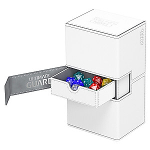 Ultimate Guard Flip 'n' Tray 200+, Deck Case for 200 Double-Sleeved TCG Cards +Dice Tray, White/Grey, Independent Magnetic Closure & Microfiber Lining