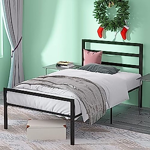 4 EVER WINNER Twin Bed with Headboard and Footboard, 14 Inch Twin Size Metal Platform Bed Frame, Heavy Duty, No Box Spring Needed, Anti-Slip, Easy Assembly, Black