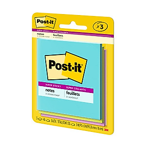 Post-it Super Sticky Notes, 3x3 in, 3 Pads, 2x the Sticking Power, Supernova Neons, Bright Colors, Recyclable (3321-SSMIA)