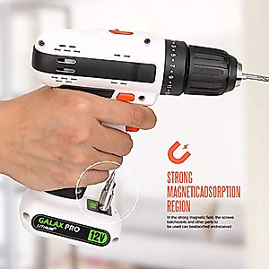 GALAX PRO Drill Driver, Lightweight 12V 2 Speed Cordless Drill, Maximum Torque 25 N.M, 3/8 Inch Keyless Chuck, Streamlined Design, with 6 Accessories