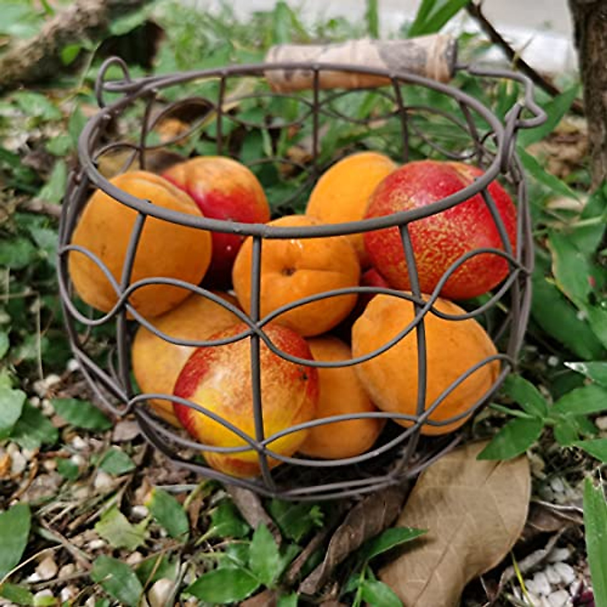Metal Wire Egg Baskets for Collect Fresh Egg Baskets Countertop Holder, LINCOUNTRY Rustic Round Small Chicken Basket Gathering Fresh Egg With Handle,Country Primitive Farmhouse Vintage Storage Gift