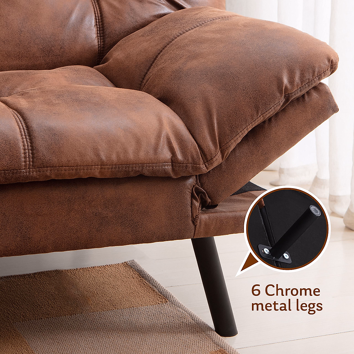 CH CHARME HOUSE Bed Convertible futon Couch with Adjustable Backrest, Modern Sleeper Sofa for Office Living Bedroom and Sitting Room, Brown