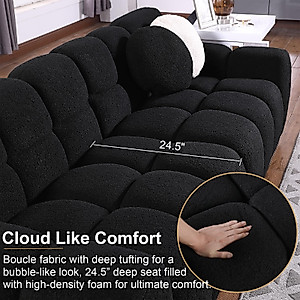 KIVENJAJA Boucle Loveseat Sofa, Sherpa Tufted Cloud Love Seat, Modern Comfy Bubble 2-Seater Deep Seat Small Couch with 2 Pillows for Living Room Apartment Office, 65”W, Black