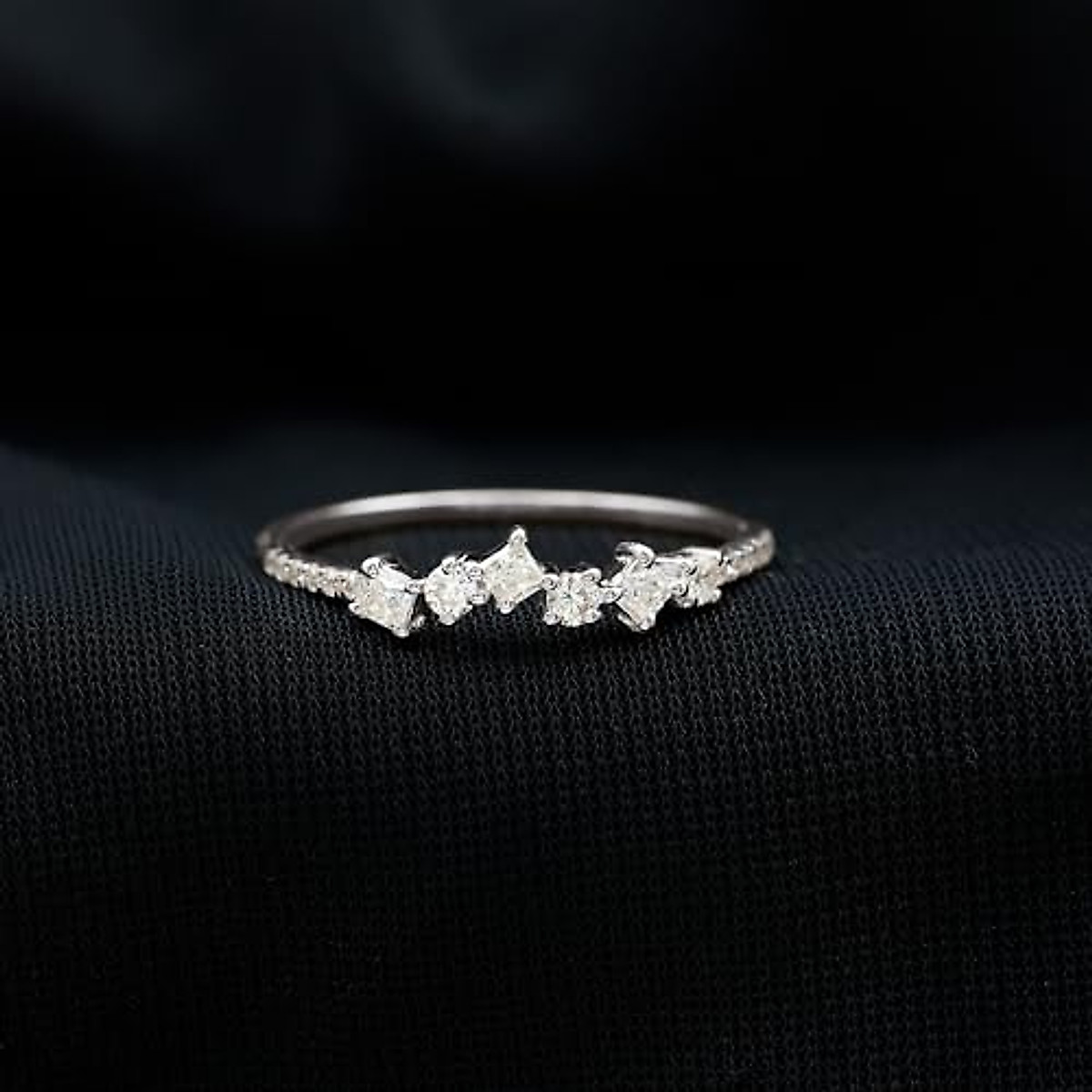 Moissanite Half Eternity Band Ring for Women, Certified Wedding Band Ring, D Color VS1 Clarity - With Jewelry Box, 14K White Gold, Size:US 11.00