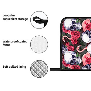 LAKIMCT Flamingo Red Rose Skull Oven Mitts and Pot Holders Sets Non-Slip Potholders Heat Resistant Oven Gloves for Kitchen Baking Cooking BBQ, 4-Piece Set