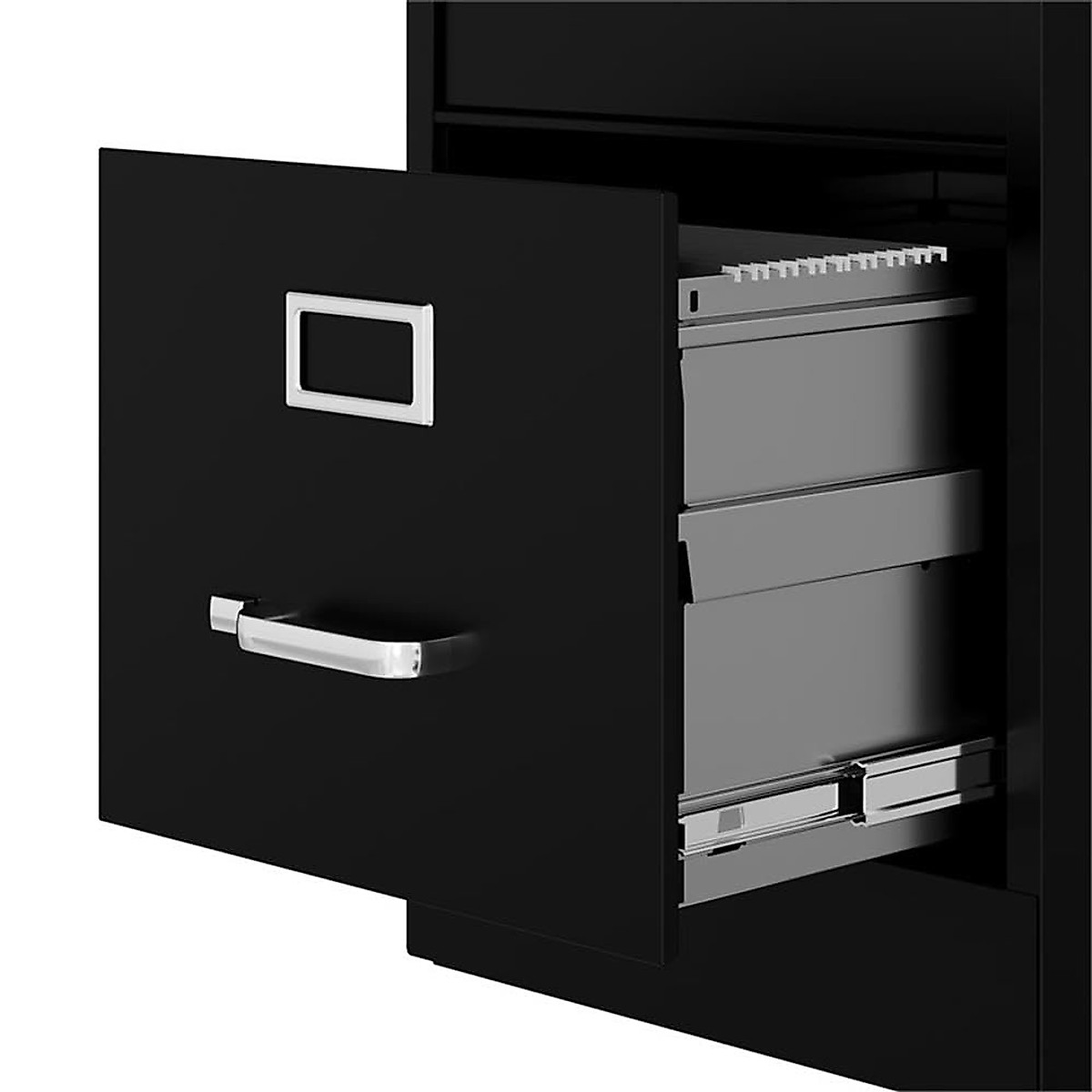 Pemberly Row 4 Drawer 25" Deep Letter File Cabinet in Black, Fully Assembled