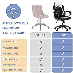 Office Chair, Ergonomic High Back Computer Chair Height Adjustable Desk Chair Faux PU Leather Chair with Armrest Padded and Lumbar Support, White
