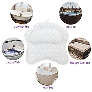 AEROiVi Bath Pillows for Tub Neck and Back Support, Bathtub Pillow with Headrest Cushion, 6 Non Slip Suction Cups Spa Relaxing Bathroom Accessories