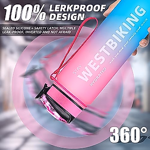 West Biking 32 oz Water Bottle with Time Marker and Straw, Motivational Water Bottles with Clean Brush, Leakproof & BPA Free, Drinking Sports Water Bottle for Fitness Gym Outdoor