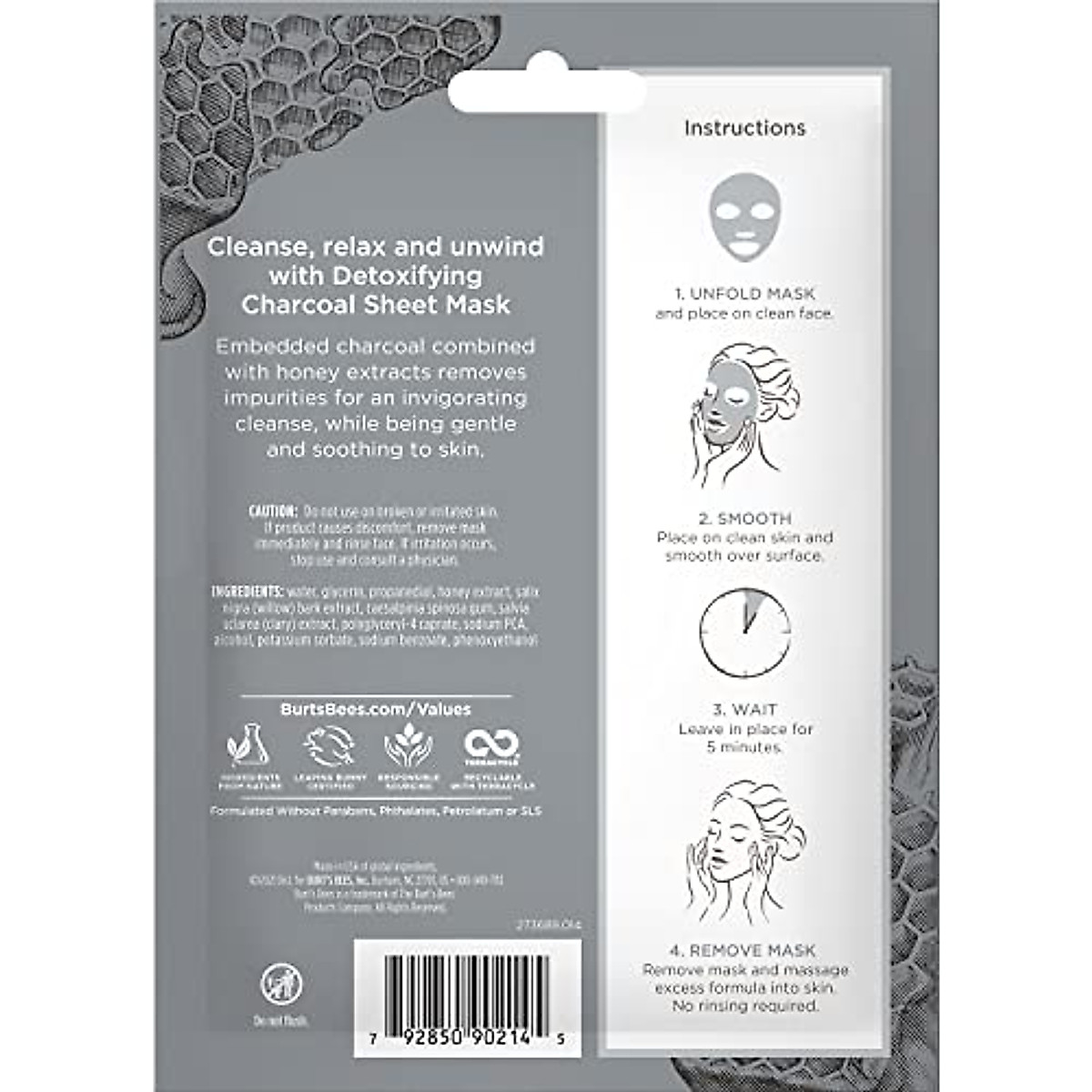 Burt's Bees Face Masks Easter Basket Stuffers, Detoxifying Charcoal Facial Skin Care Spring Gift, 100% Natural, Single Use (6 Count)