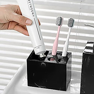 Bathroom Accessories Set, 5 Pcs Marble Look Bathroom Sets, Resin Black Bathroom Accessory Set with Soap Dispenser, Toothbrush Holder, Toothbrush Cup, Soap Dish for Home Apartment Bathroom Decor