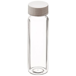 Thomas Scientific 9-120 Clear Borosilicate Glass Standard VOA Vial with White Polypropylene Solid Top Closure and PTFE Lined, 24-400mm Cap Size, 40mL Capacity (Pack of 72)