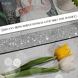 WERFORU Women Rhinestone Wide Crystal Elastic Dress Belt Bling Sparkle Stretch Shiny Party Waist Belt,Black,Fit Waist Size 40-43 Inches