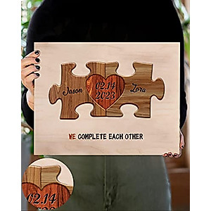 Bohva Personalized Couple Names Sign, Valentines Day Anniversary Wedding Gifts Idea for Him Her, Birthday Gift for Husband Wife Boyfriend Girlfriend, Custom Heart Puzzle Pieces Print On Wood