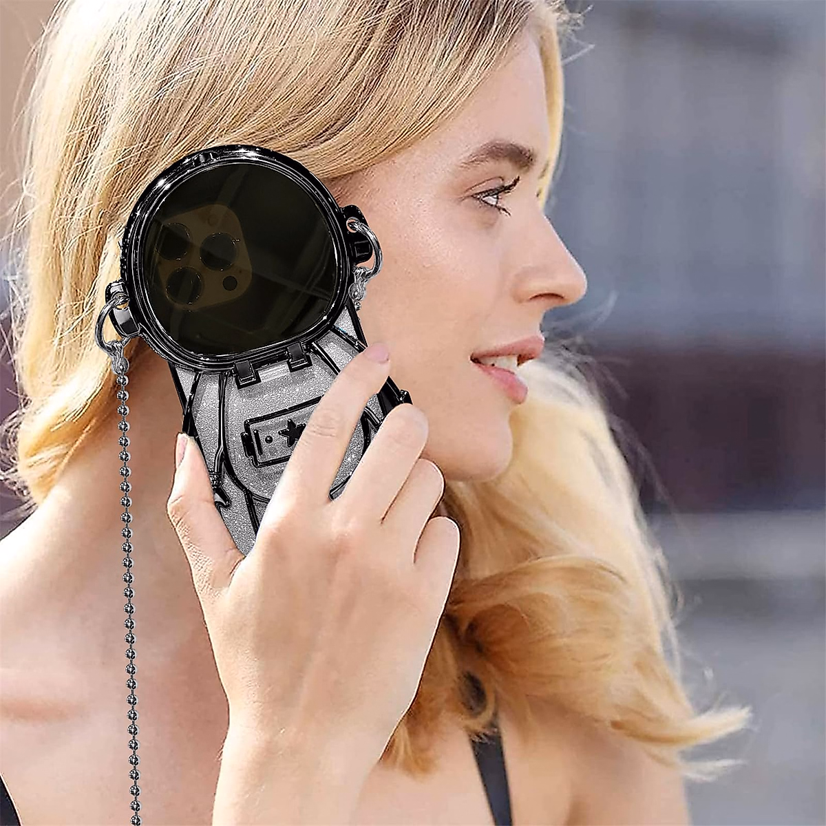 for iPhone 14 Pro Max Case with Kickstand Mirror Lanyard Shoulder Strap Cute 3D Astronaut Lens Camera Protection Girls Women Hidden Stand TPU Clear Cover Protector for iPhone 14 Pro Max (14 Pro Max)