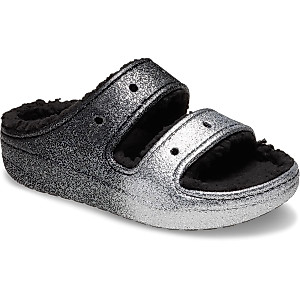 Crocs Unisex Classic Cozzzy Sandals, Fuzzy Slippers and Slides, Black/Silver, Numeric_6 US Men