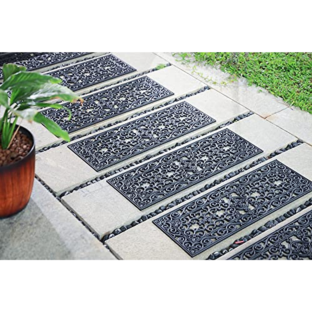 IRONGATE - Stair Treads Stair Case Step Mats - 6 Pack - Rubber - Rugged Sturdy Heavy Duty Commercial Grade - Non Slip Outdoor Indoor Skid Resistant - Floor Tile Drain Pool Balcony Yard - 10x30