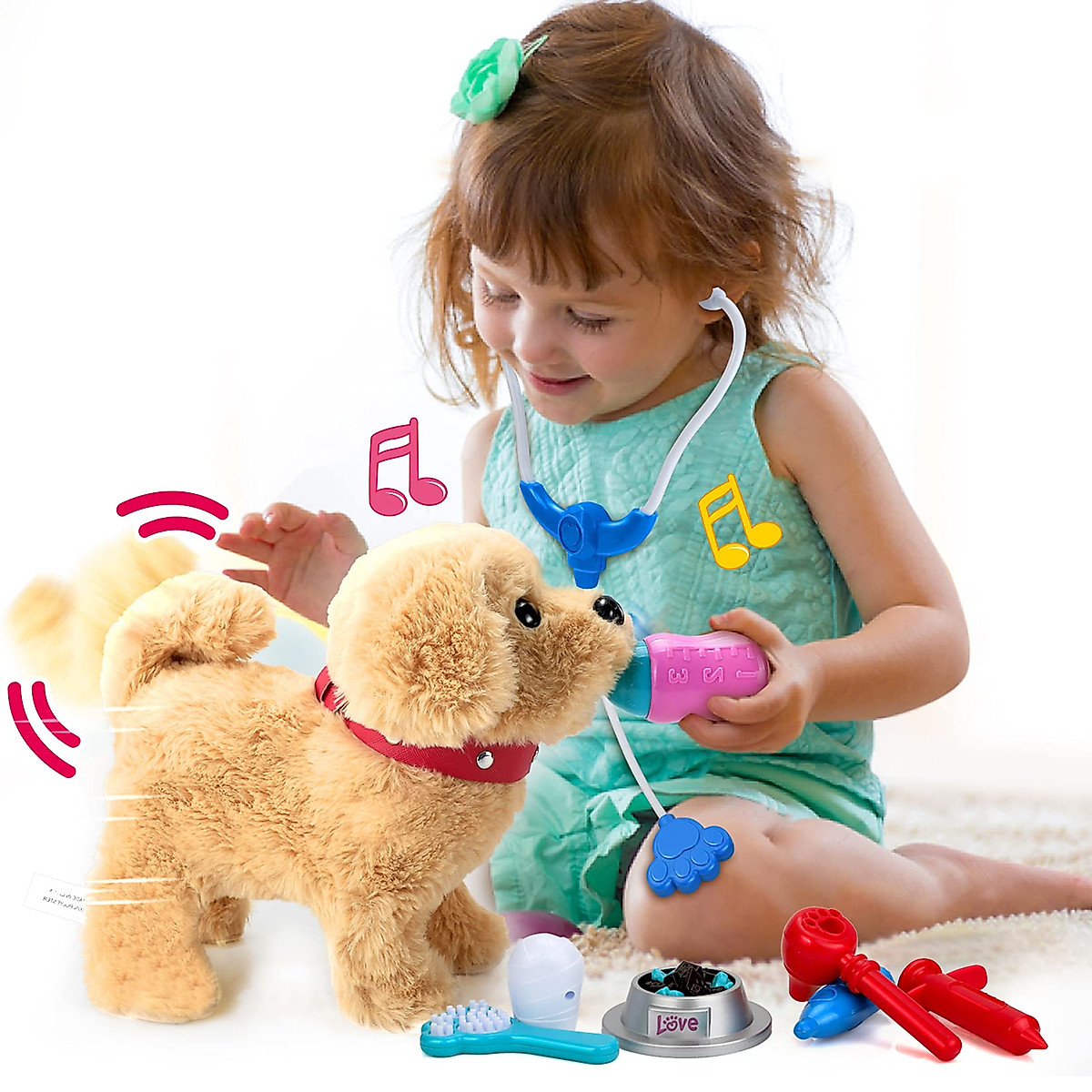 Koonie Toy Dog, Singing, Walking, Barking, Tail Wagging, Plush Interactive Toy for 2-5 Years Kids