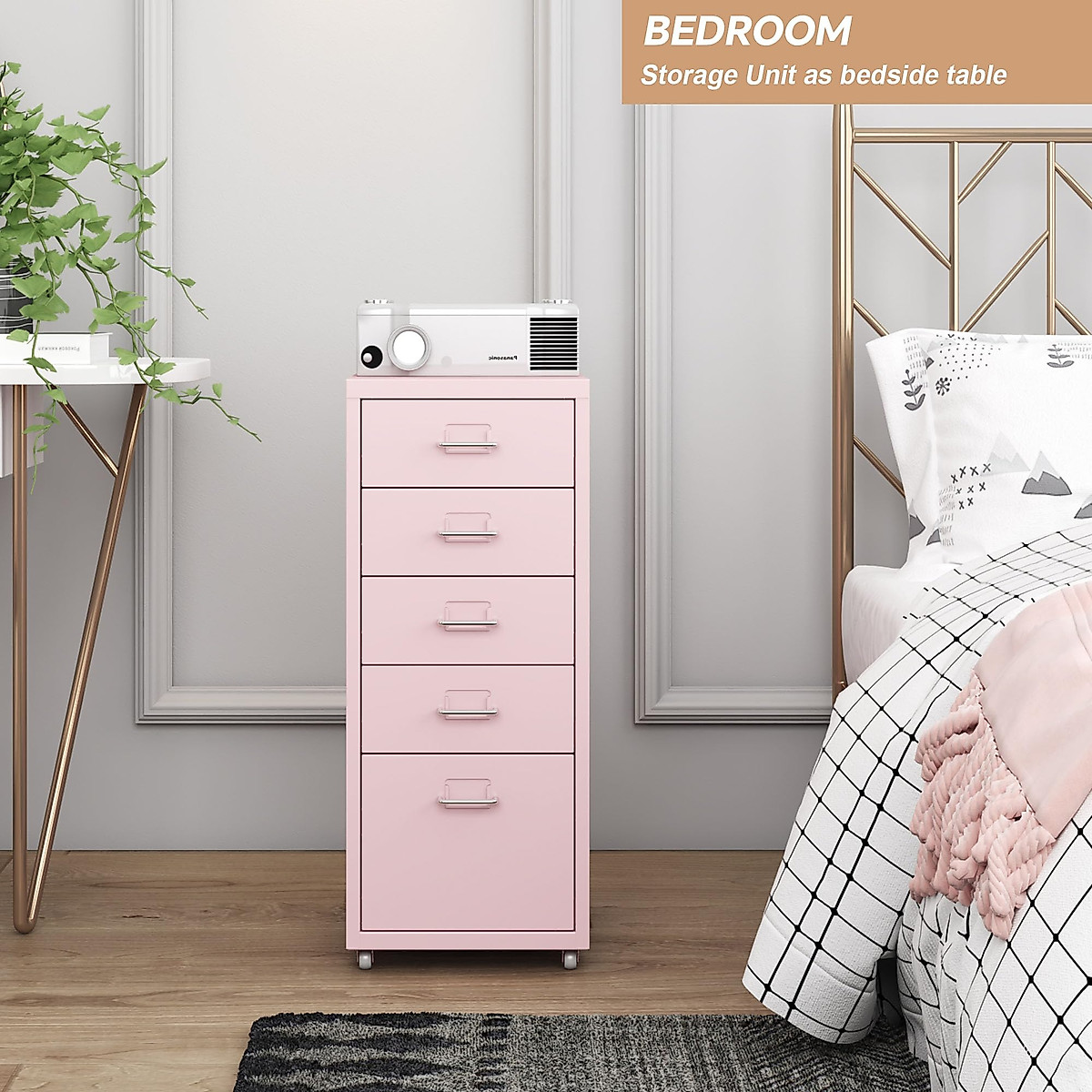 MIOCASA 5 Drawer Metal File Cabinet Mobile Underdesk Chest for Home Office (Pink)