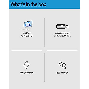 HP All-in-One Bundle PC, Intel Pentium Silver Processor, Intel UHD Graphics 605, 8 GB SDRAM, 256 GB PCIe SSD, Full HD Display, Windows 11 Home OS, Dual Computer Speakers, Wi-Fi (24-cb0120, 2022)