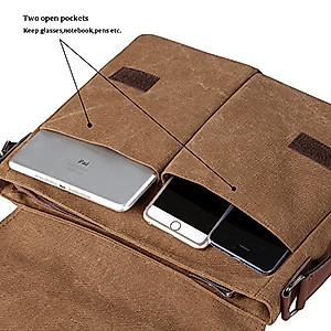 Vintage Canvas Satchel Messenger Bag for Men Women,Travel Shoulder bag 13.5" Laptop Bags Bookbag (Coffee)