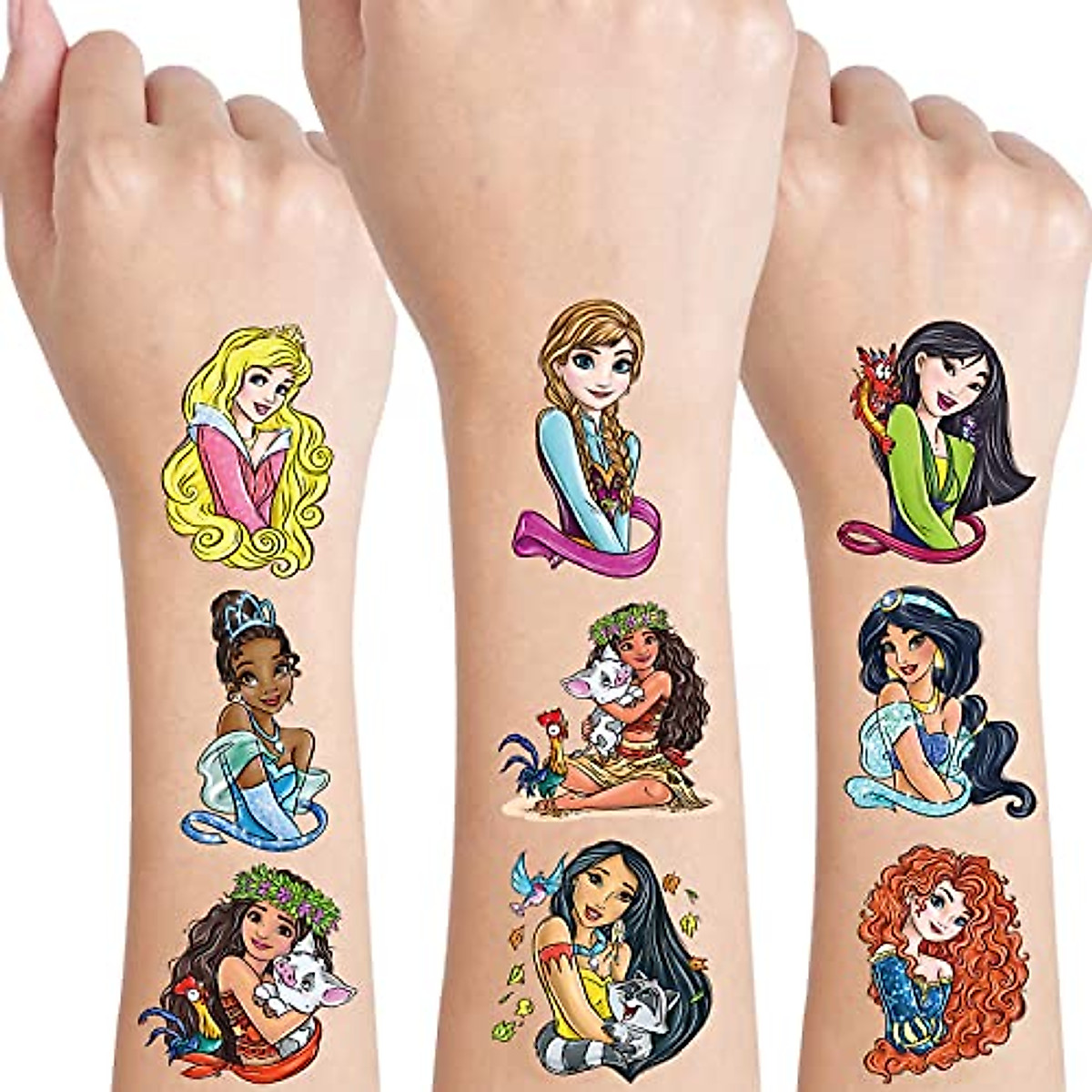 Princess Birthday Party Supplies, 32Pcs Temporary Tattoos Party Favors, Removable Skin Safe, Fake Tattoo Stickers for Goody Bag Treat Bag Stuff for Princess Girls Birthday Party Gifts
