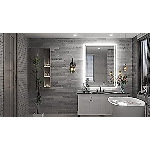 TokeShimi 32 X 24 Inch LED Bathroom Mirror with Front and Back Light 3 Color Dimmable Anti Fog Function Touch Switch Wall Mounted Bathroom Mirror with Adjustable White/Warm/Natural Lights Waterproof