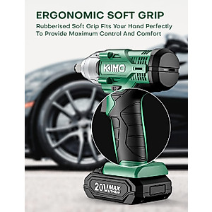 KIMO 20V Cordless Impact Wrench 1/2 inch, 2832In-Lbs & High Torque 3400 IPM, Impact Gun w/Battery ＆ Charger, 7 Pcs Impact Driver Sockets, Electric Impact Drill Set w/Variable Speed for Car Tires