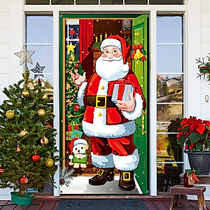 Christmas Door Cover Decoration Christmas Santa Claus Door Cover Xmas Door Hanging Banner Christmas Santa Background Banner for Home Front Door Holiday Christmas Decoration (Bright)