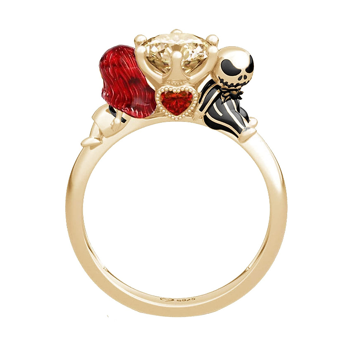 Akedimo Nightmare Before Christmas Jack Sally Promise Rings for Couples Crystal Jewelry (Gold)