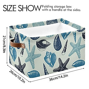 Sea Shell Blue Storage Basket Bins Foldable Toy Baskets Organization with Handles Laundry Hamper for Bedroom Office Clothes Pet Nursery Living Room,2 pcs