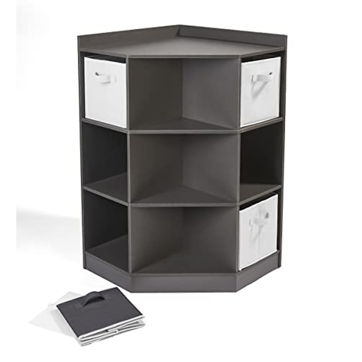 Badger Basket Corner Cubby Toy Storage Unit for Kids with 4 Removable Baskets - Charcoal (98813C)