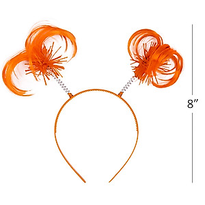 ArtCreativity Orange Ponytail Headbands for Kids - Set of 6 Head Boppers - Cute Tinsel Headband for Girls with Bopper Springs - Adorable Orange Party Favor Accessories - Pom Pom Headbands for Women