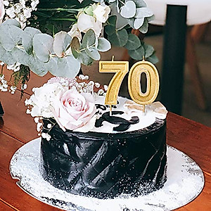 LUTER 2.76 Inches Large Birthday Candles Gold Glitter Birthday Cake Candles Number Candles Cake Topper Decoration for Wedding Party Kids Adults, Number 70