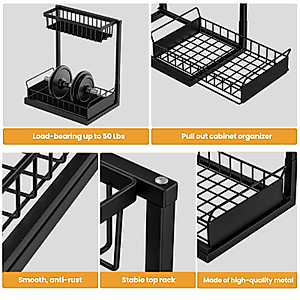 2 Pack Under Sink Organizer,Under Counter Shelves,Under Cabinet Storage Shelves,Spacekeeper Under Sink Organizer,Bathroom Under Sink Organizer Kitchen,Under Sink Organizers And Storage-Black