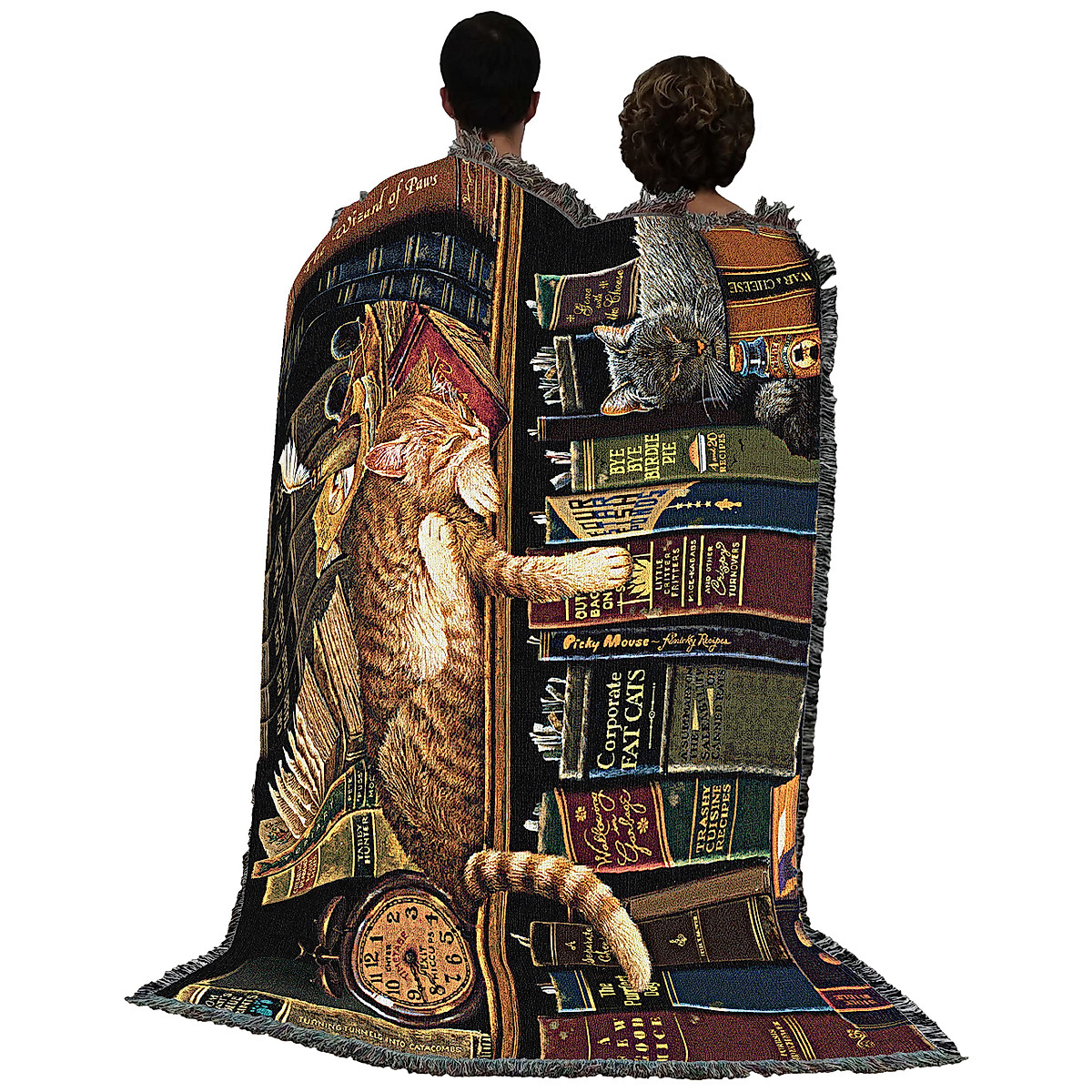 Pure Country Weavers Remington The Well Read Blanket by Charles Wysocki - Gift for Cat Lovers - Tapestry Throw Woven from Cotton - Made in The USA (72x54)