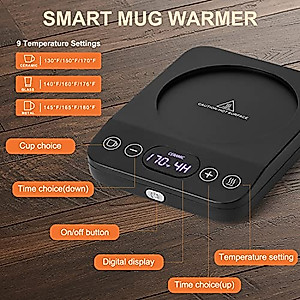 Mug Warmer Set, Coffee Mug Warmer for Desk with 9 Temp Settings, Candle Warmer for Home & Office, 1-9 Timer Electric Smart Cup Beverage Warmer Plat for Coffee Milk Tea, Gravity Induction Auto ON/Off