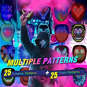 MEGOO Led Mask with Gesture Sensing Transforming,Light Up Luminous Digital Glow Mask for Halloween Rave Dj Party Masquerade