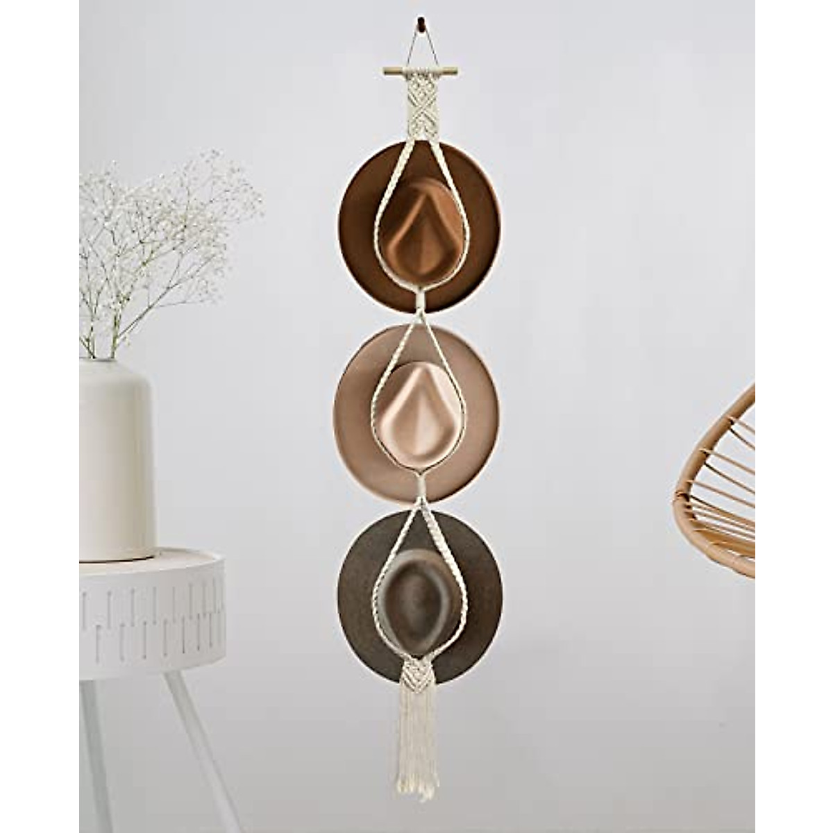Mayamila Hat Racks Hat Hangers for Wall, Bohemian Hat Organizer for Wall Hanging Hat Display, Hand Weaving Boho Hat Rack Decorative Cowboy Women Hat Holder for Wide Brim Bowler Fedoras Caps