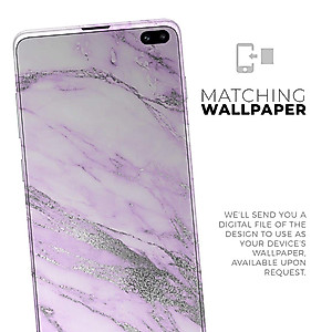 DesignSkinz Purple Marble & Digital Silver Foil V10 Protective Vinyl Decal Wrap Skin Cover Compatible with The Samsung Galaxy S20 (Screen Trim & Back Glass Skin)