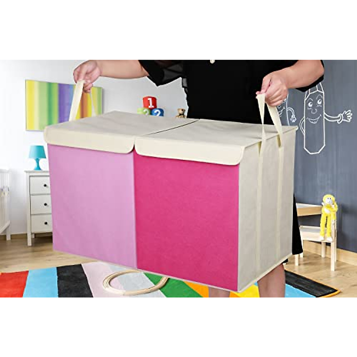 VICTORICH Toy Box Chest, Collapsible Sturdy Storage Bins with Lids, Extra Large Kids Toy Storage Organizer Boxes Bins Baskets for Kids, Boys, Girls, Nursery Room, Playroom (V-Red)