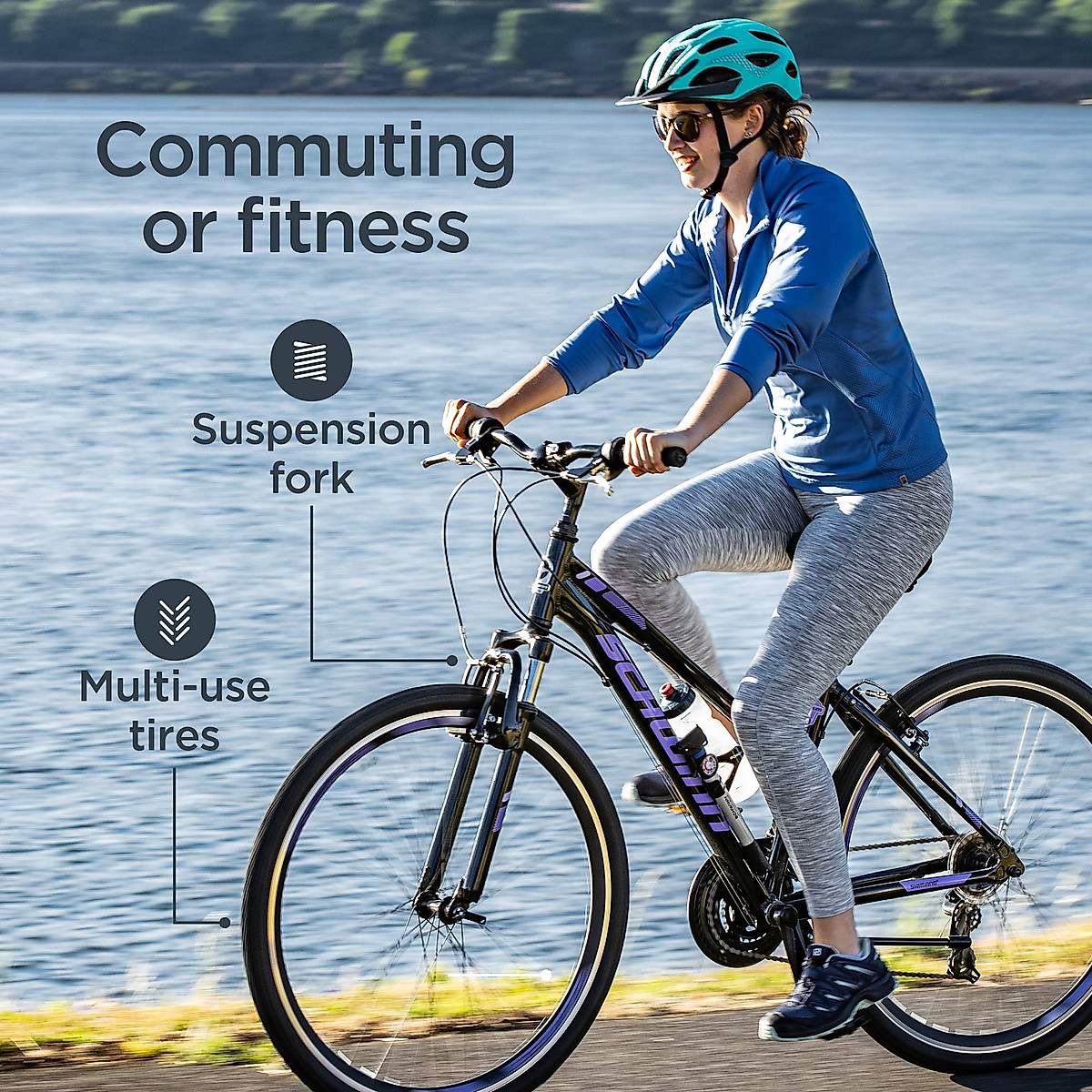 Schwinn GTX 1.0 Comfort Adult Hybrid Bike for Men and Women, Dual Sport Bicycle, 700c Wheels, 17.5-Inch Step-Through Aluminum Frame, 21-Speed Twist Shifters, Alloy Linear Pull Brake, Black