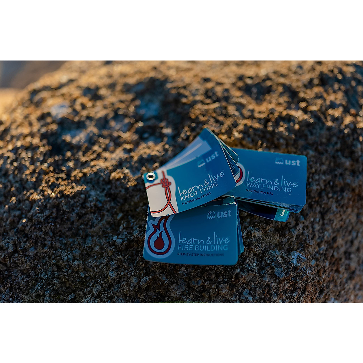 ust learn & live outdoor skills educational card set with durable, waterproof, compact design and storage case for hiking, camping and outdoor survival