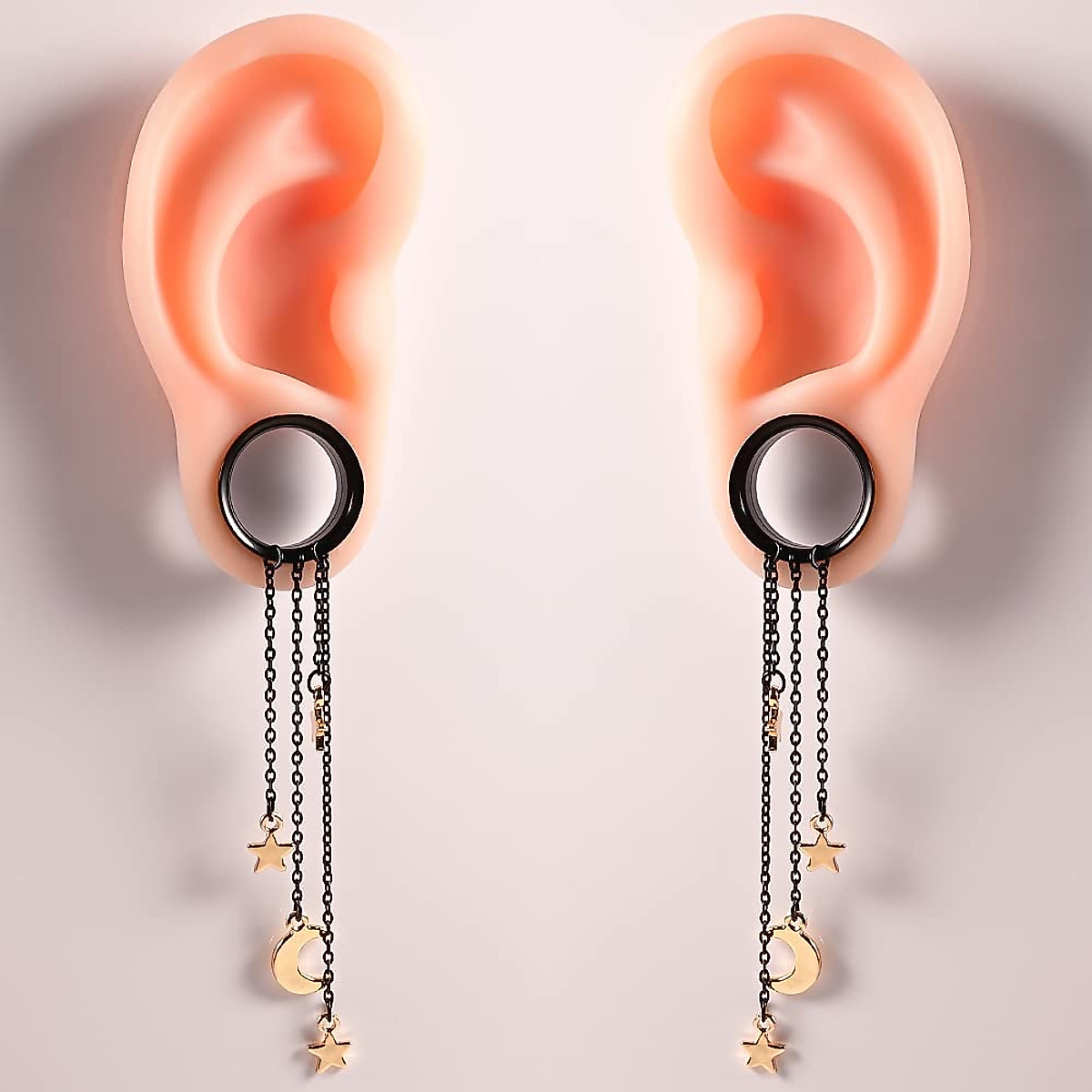 Atomhole 2PCS Moon and Star Dangle Ear Gauges 316 Stainless Steel Ear Plugs Tunnels Hypoallergenic Earrings Expander for Stretched Piercing Body JewelryJewelry